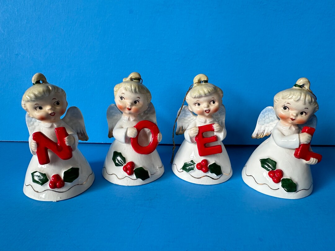 Vintage Lefton NOEL Angel Bell Ornaments Christmas Japan Figurine ...