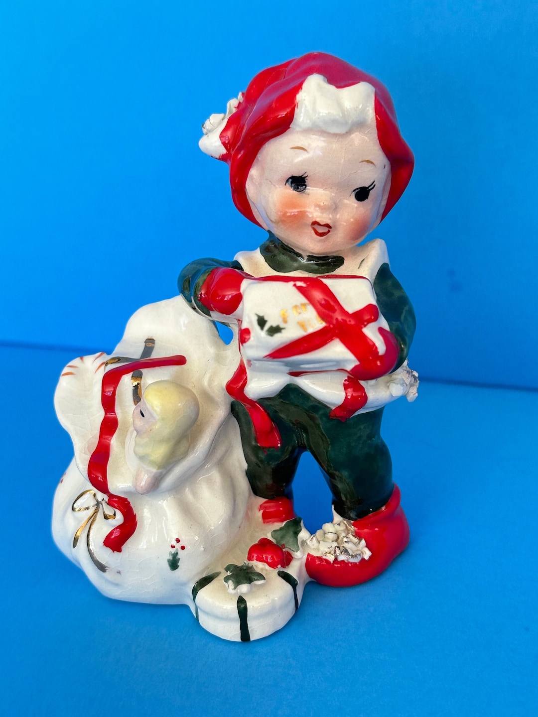 Vintage Lefton Christmas Santa’s Helper Elf Pixie Ceramic Figurine ...