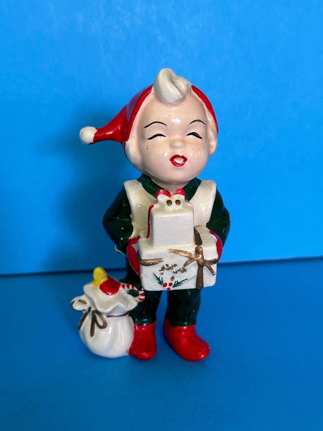 Vintage Lefton Christmas Santa’s Helper Elf Pixie Ceramic Figurine ...