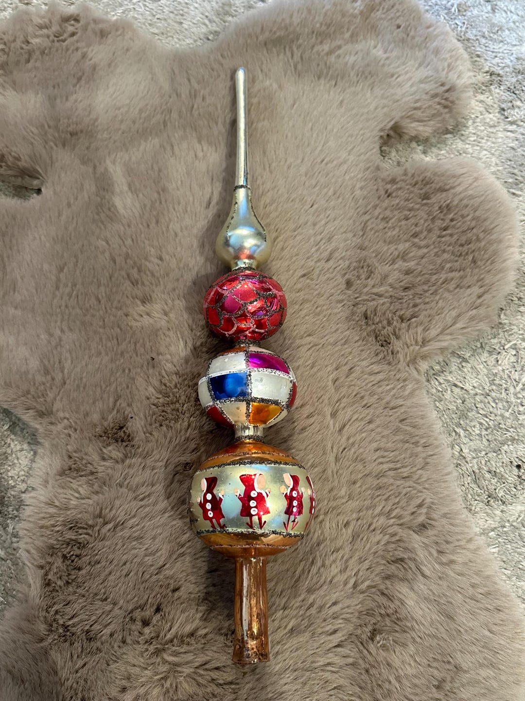 Vintage Huge Mercury Glass Christmas Tree Topper Triple Bulb Spire Hand ...