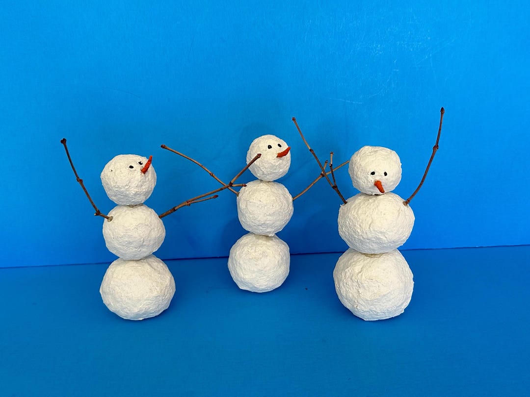 Set of 3 Adorable Handmade Snowman Snowmen Paper Mache Twigs Christmas ...