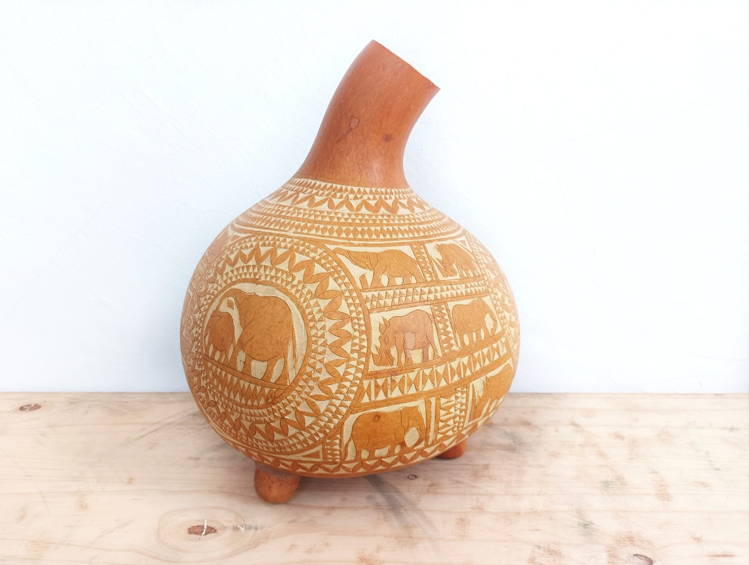 Hand Carved Gourd, Calabash Gourd, Ethnic Home Decor, Primitive Decor ...
