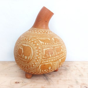 Hand Carved Gourd, Calabash Gourd, Ethnic Home Decor, Primitive Decor ...