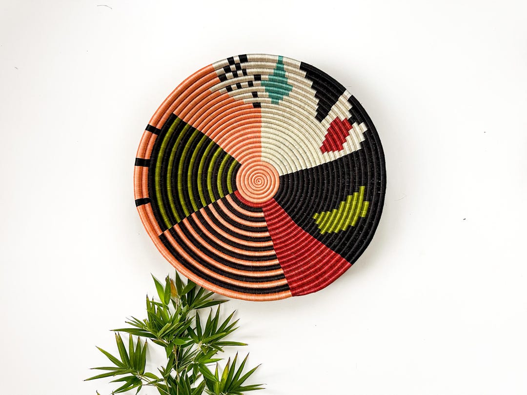 Large Wall Basket With Geometric Pattern, 20'' Colorful Woven Basket ...