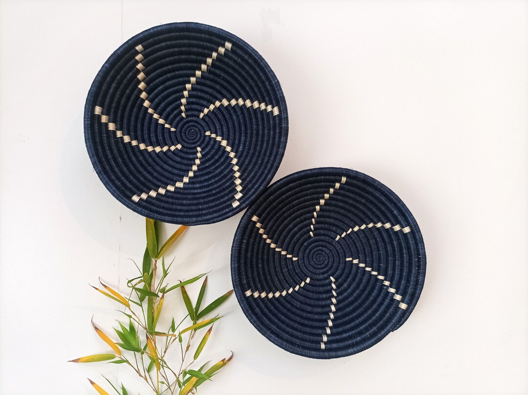 Wall Baskets Blue Set of 2, Wall Decor, Rwanda Baskets, Wall Basket ...