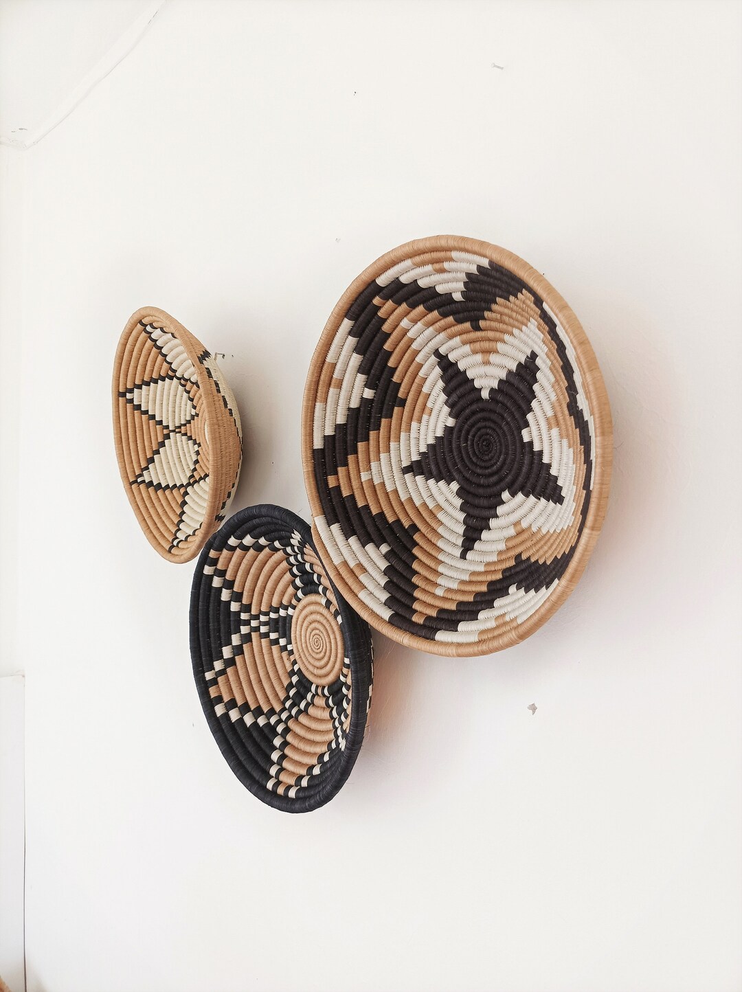 Set of 3 Wall Basket, African Wall Plate, Rwanda Basket, Boho Decor ...