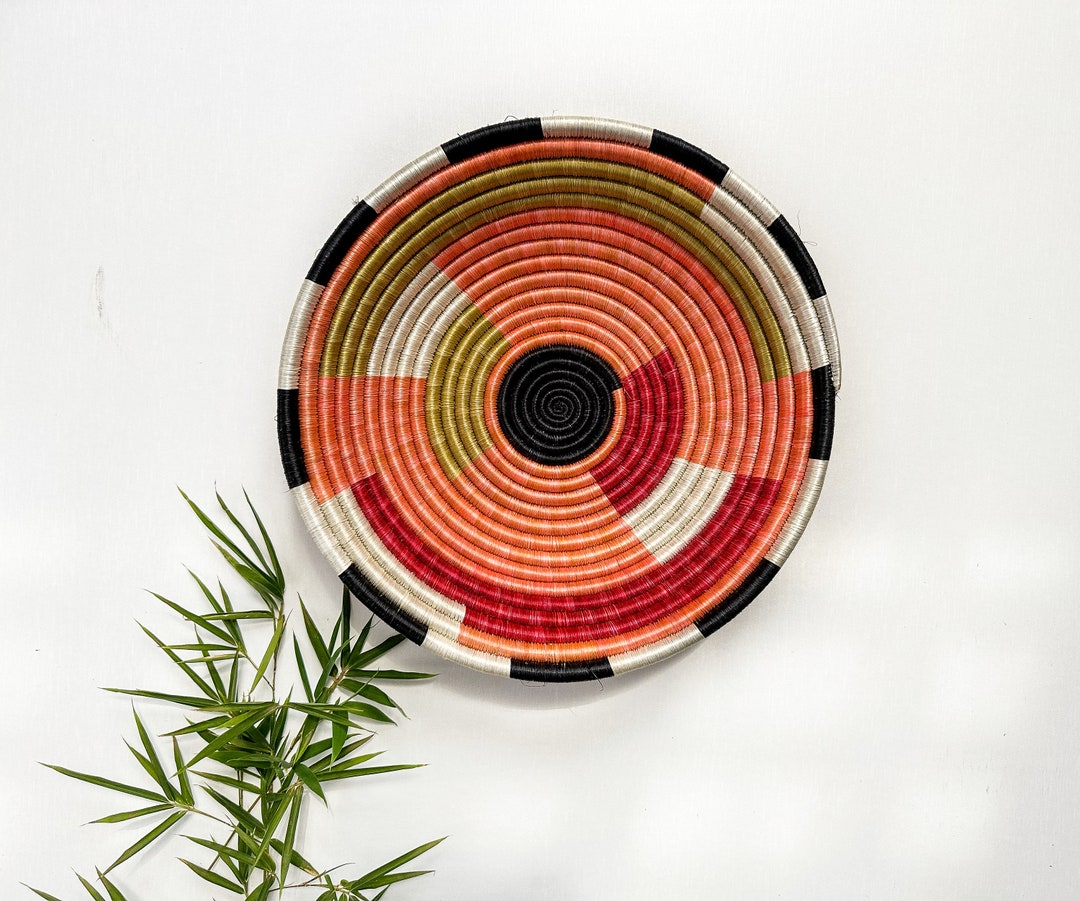 Colorful Basket, 12 Inch Wall Basket, Handwoven Basket Wall Art, Orange ...