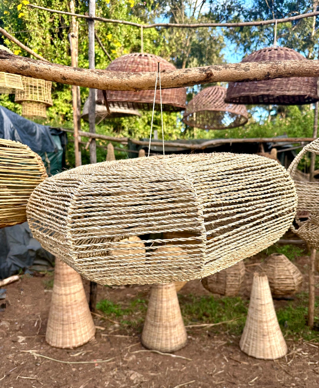 Large Woven Pendant Light , Basket Ceiling Light, Pendant Light Shade ...