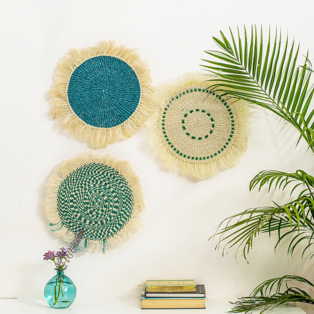 Sisal Fringe Wall Hanging Set of 3, Fiber Art Wall Hanging, Fringe Wall ...
