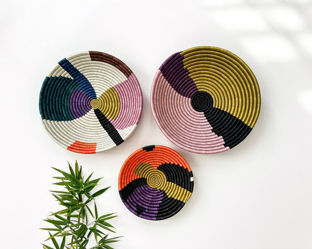 Colorful Baskets for Wall Decor, Wall Baskets - Set of 3, Woven Basket ...