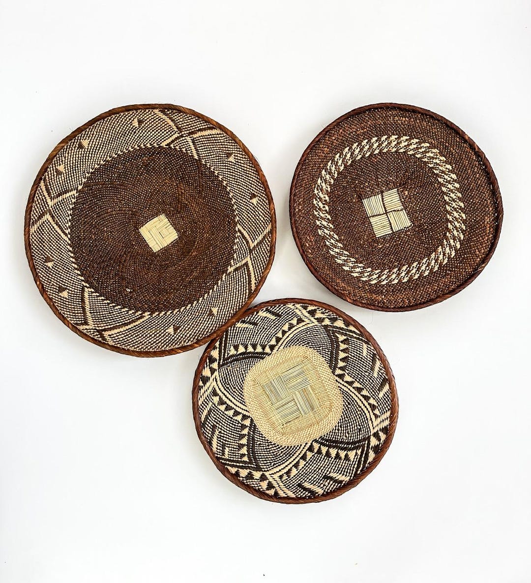 Handcrafted African Woven Basket Set of 3, Rustic Wall Decor, Unique ...