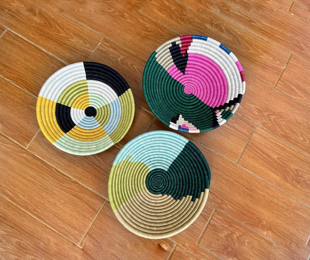 Colorful Baskets Wall Art, Wall Decor, Vibrant Woven Wall Basket Set of ...