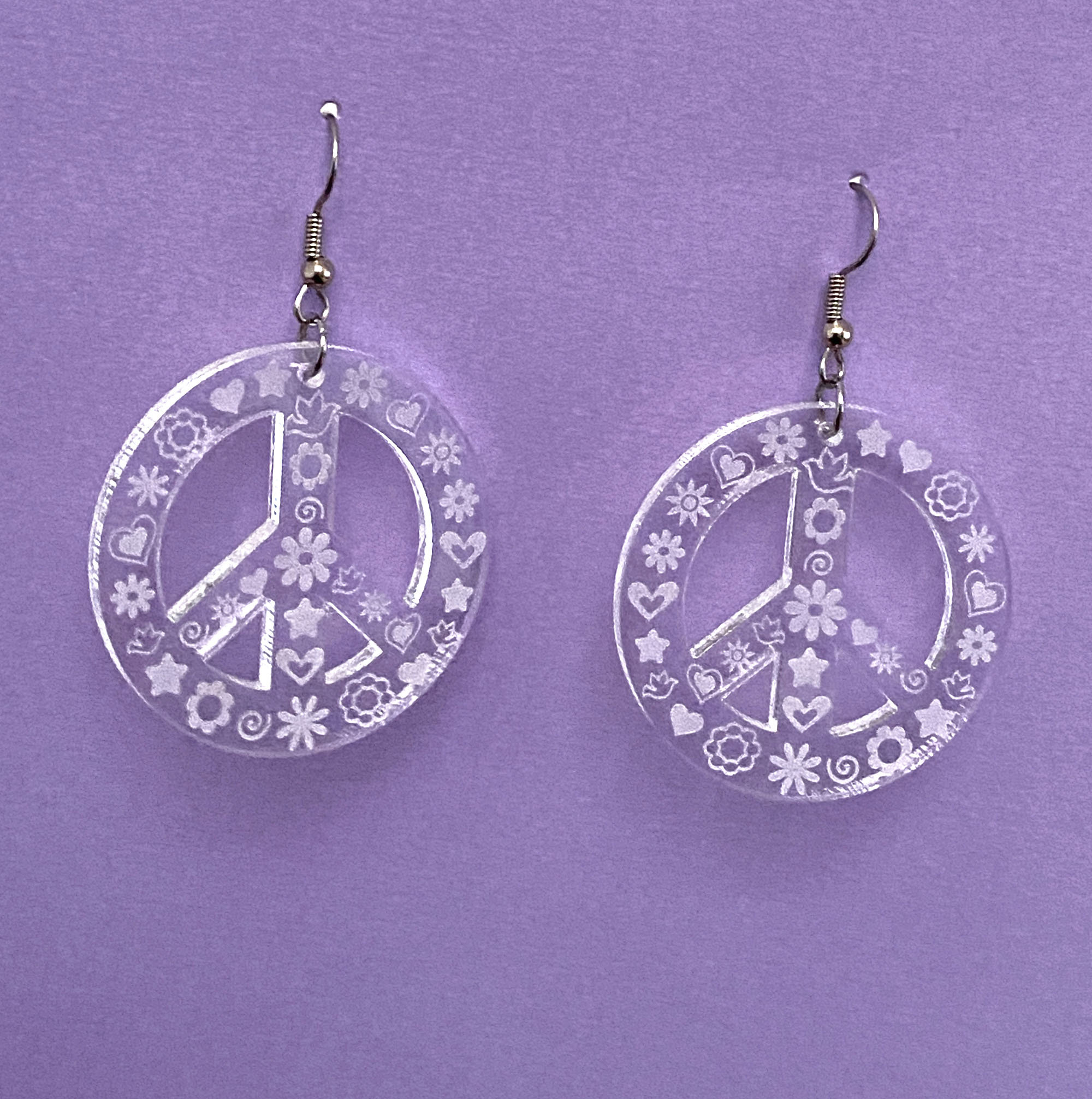 Peace Sign Earrings Retro 60's 70's Laser Cut | Etsy