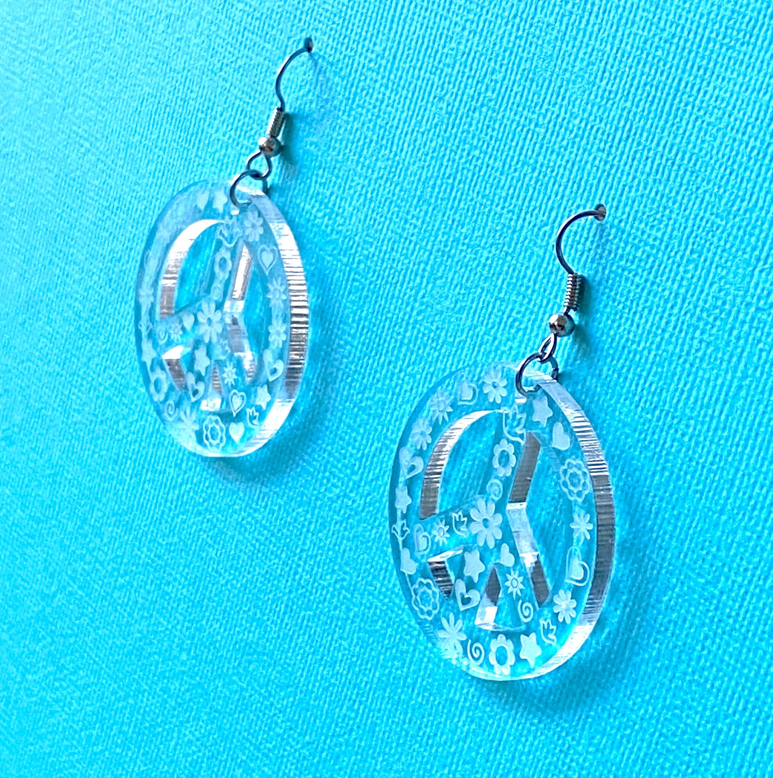 Peace Sign Earrings Retro 60's 70's Laser Cut Clear Acrylic Earrings ...