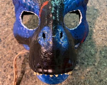 Blue and White Dino Mask - Etsy