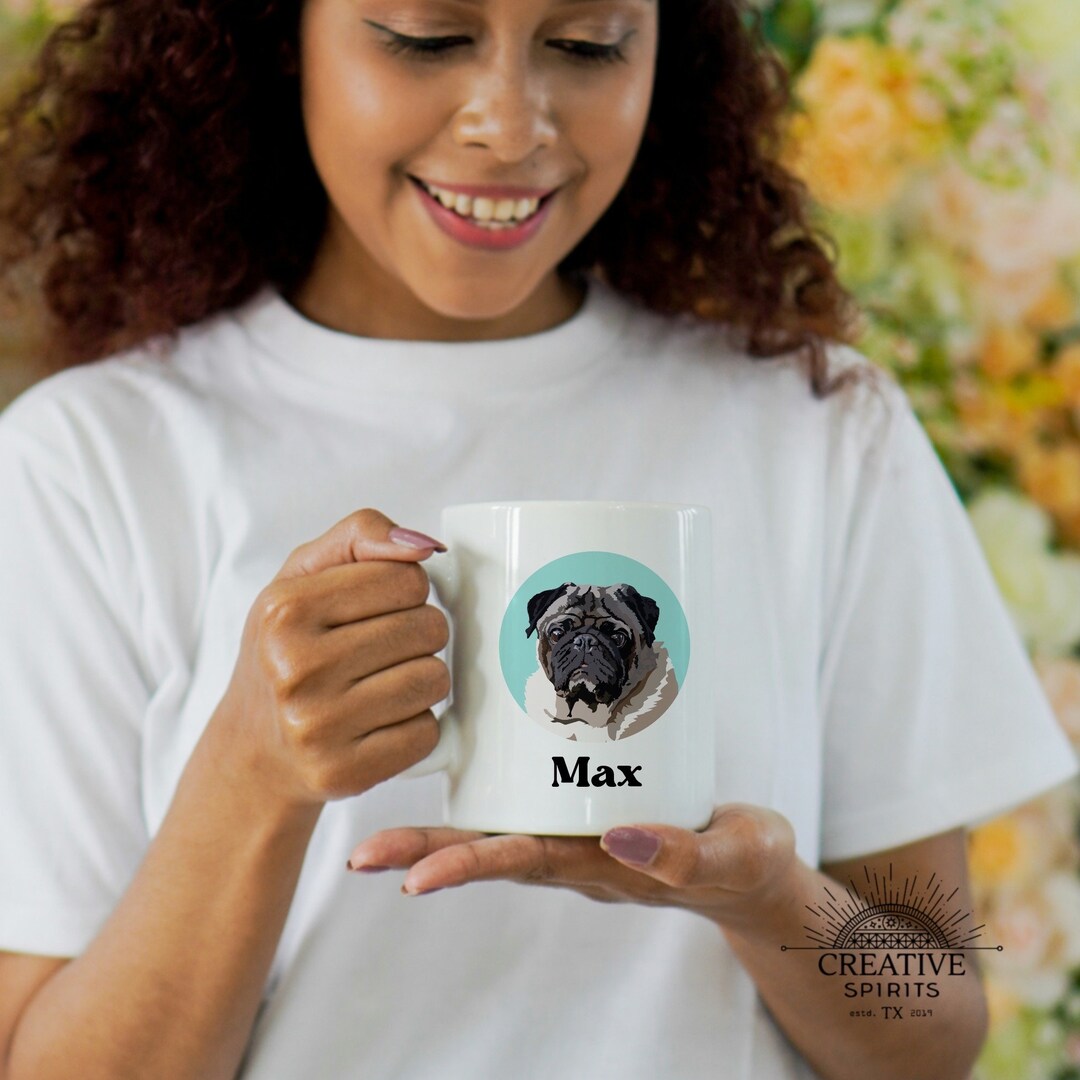 Personalized Pug Mug Custom Pet Portrait Coffee Cup Choose Your ...