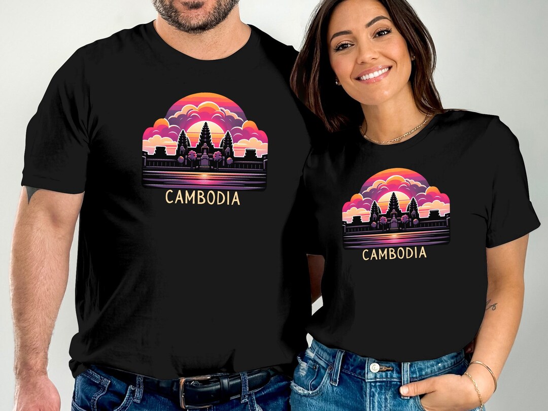 Cambodia Angkor Wat Temple Sunset Graphic T-shirt, Vibrant Travel Tee ...
