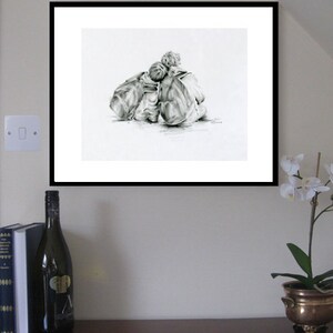 Old Friends Pencil Sketch Children Friendship From an Original Drawing ...