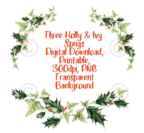 Printable Christmas Digital Download Christmas Holly and | Etsy