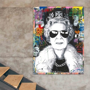 Banksy Queen Elizabeth Wall Art Canvas Print, Banksy Queen Canvas ...
