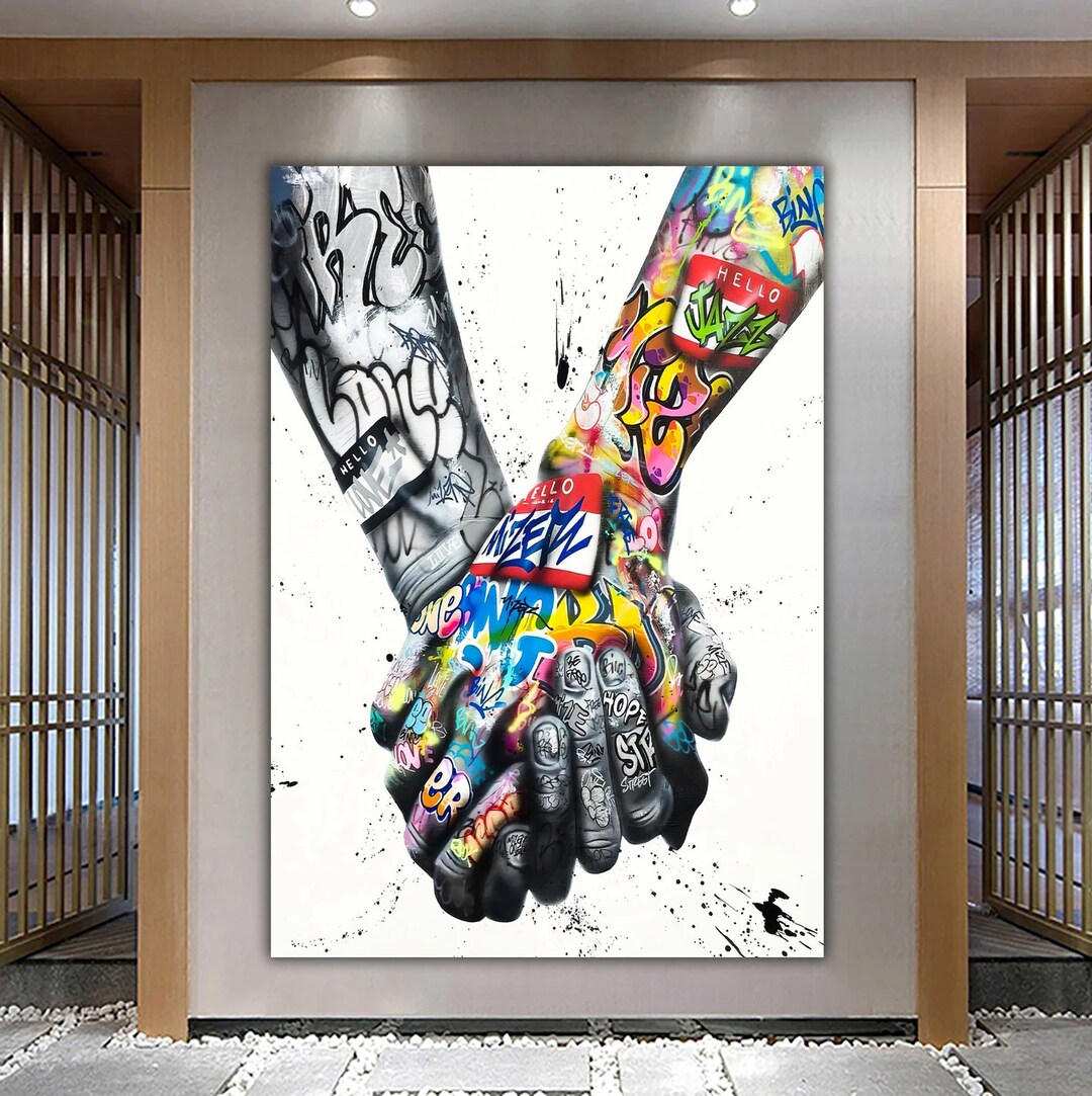 World Unity Holding Hands Graffiti Art Box Framed Printed Canvas ...