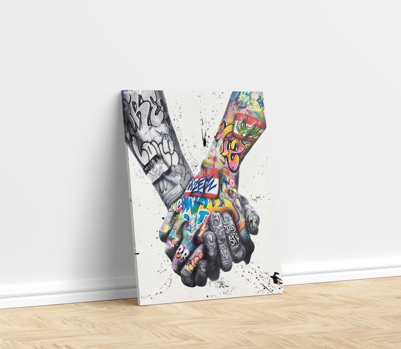 World Unity Holding Hands Graffiti Art Box Framed Printed Canvas ...