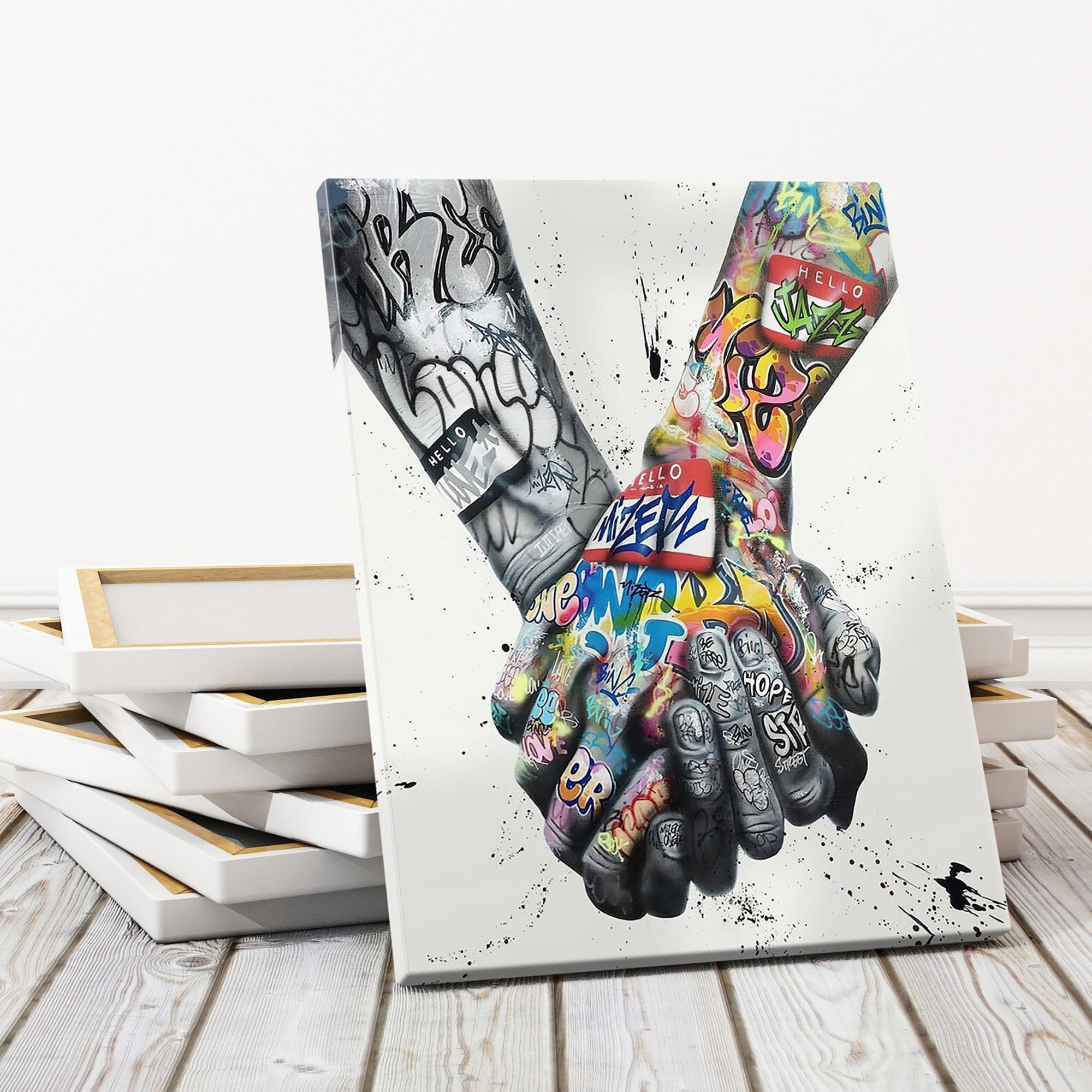World Unity Holding Hands Graffiti Art Box Framed Printed Canvas ...