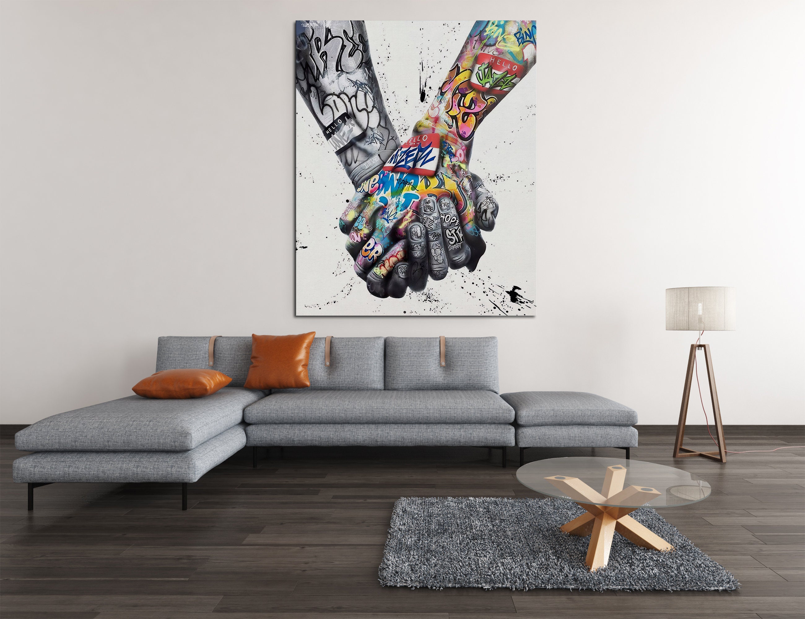 World Unity Holding Hands Graffiti Art Box Framed Printed Canvas ...
