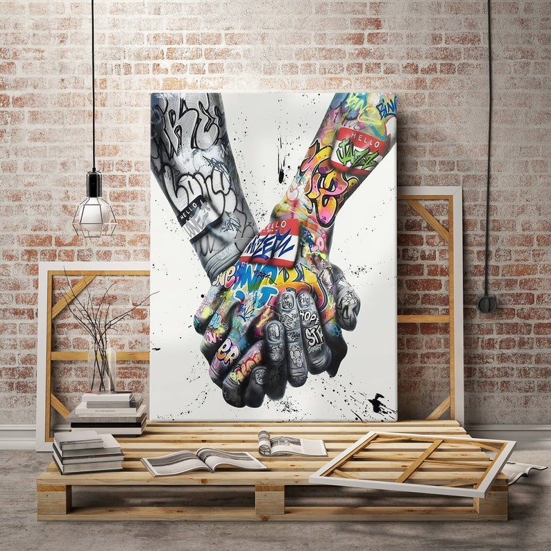 World Unity Holding Hands Graffiti Art Box Framed Printed Canvas ...