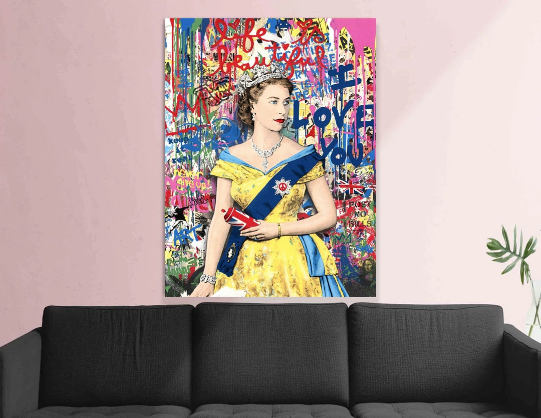 BANKSY STREET ART Canvas Print Banksy Queen Elizabeth Wall Art, Pop ...