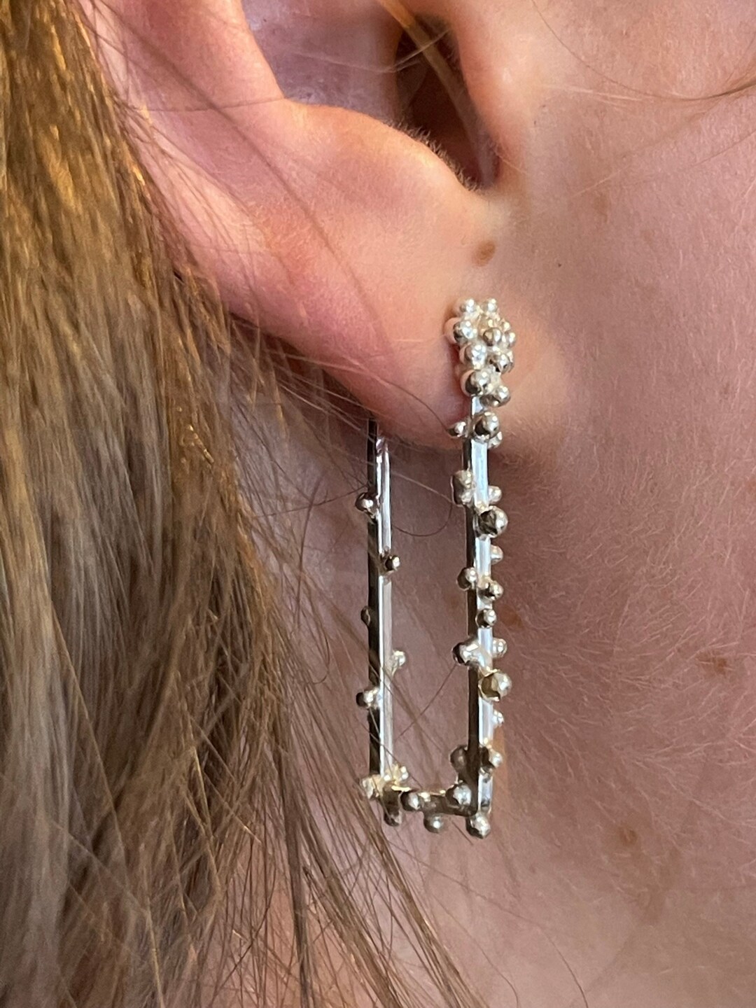 Rectangular Champagne Bubble Hoops Silver - Etsy