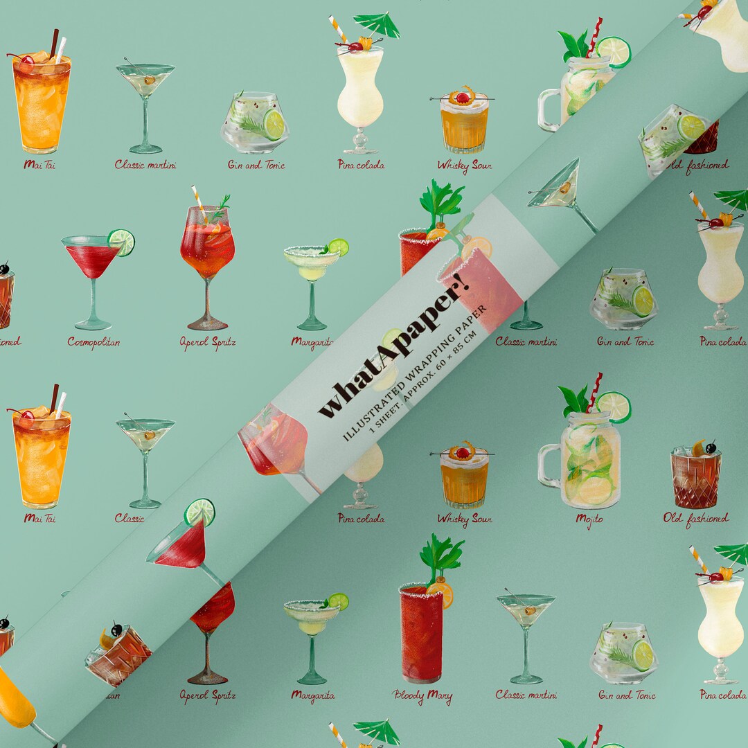 Whatapaper Illustrated Wrapping Paper Cocktails Handmade - Etsy