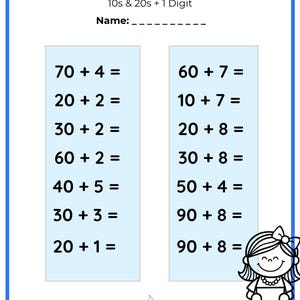 Adding 10s & 20s + 1-digit Worksheets –10-page PDF for Math Fluency - Etsy