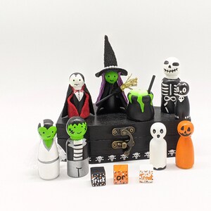 You Choose: Halloween Peg Dolls, Wood Dolls, Wood Doll Coffin, Play Set ...