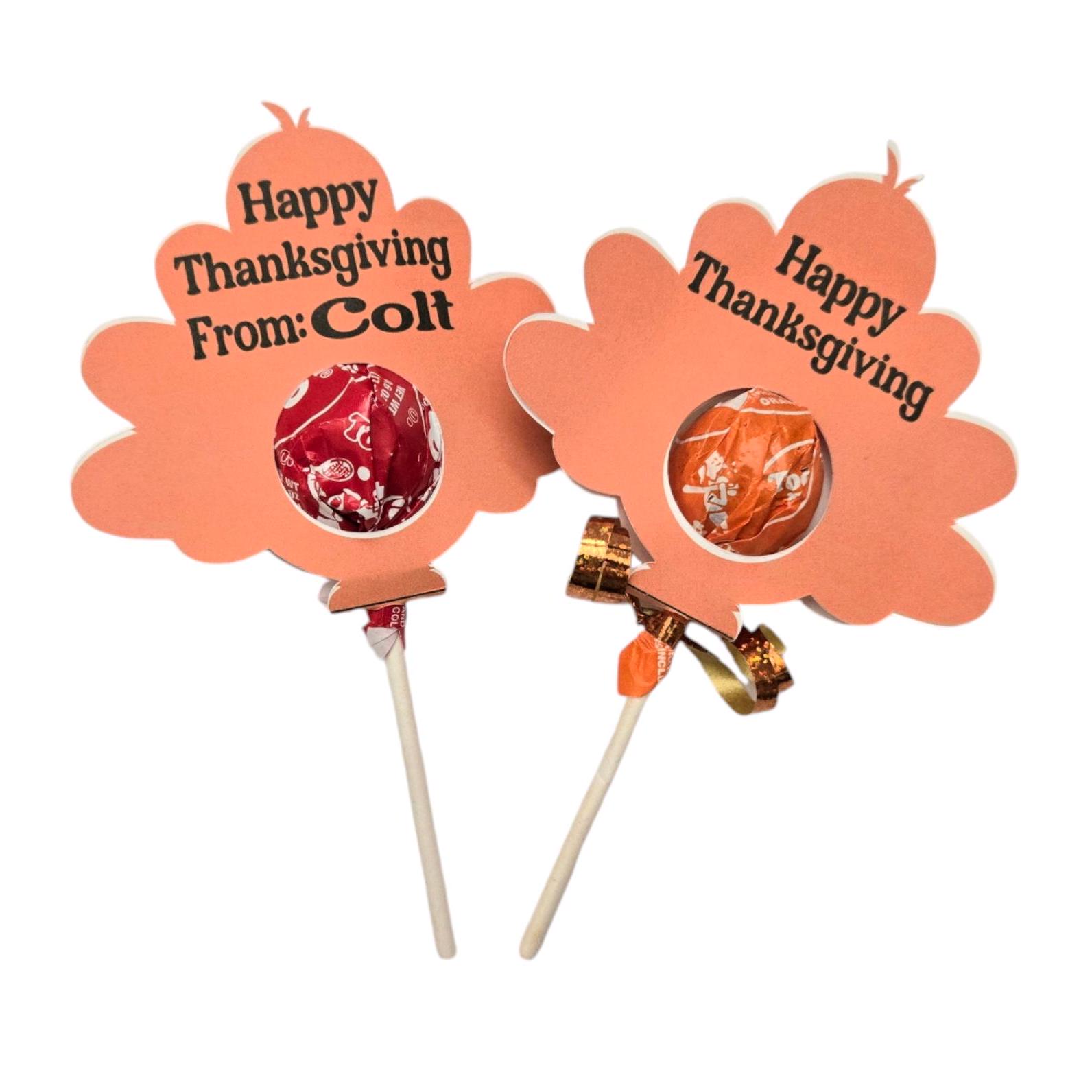 Personalized Thanksgiving Turkey Lollipop Holders With Tootsie Pops ...