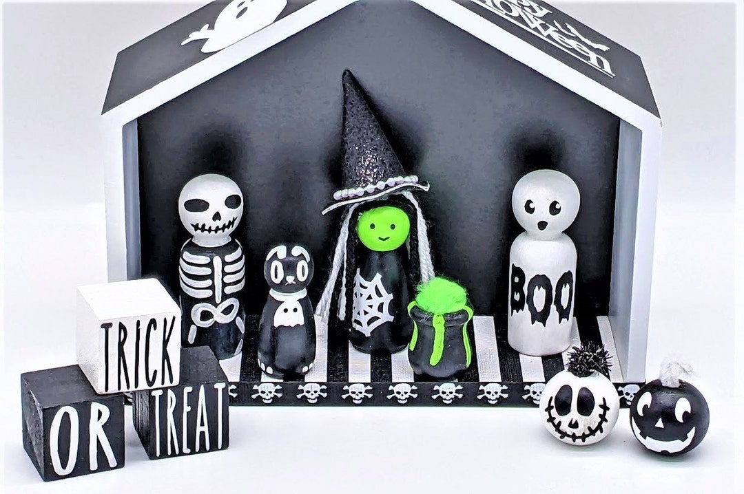 Halloween Haunted House Spooky Peg Doll Set Witch Peg Doll - Etsy