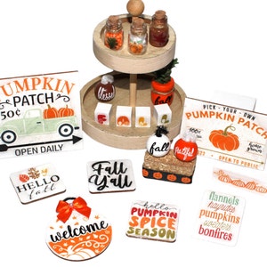 Fall-themed Miniatures - Mini Tiered Trays and Dollhouses - Autum Decor ...