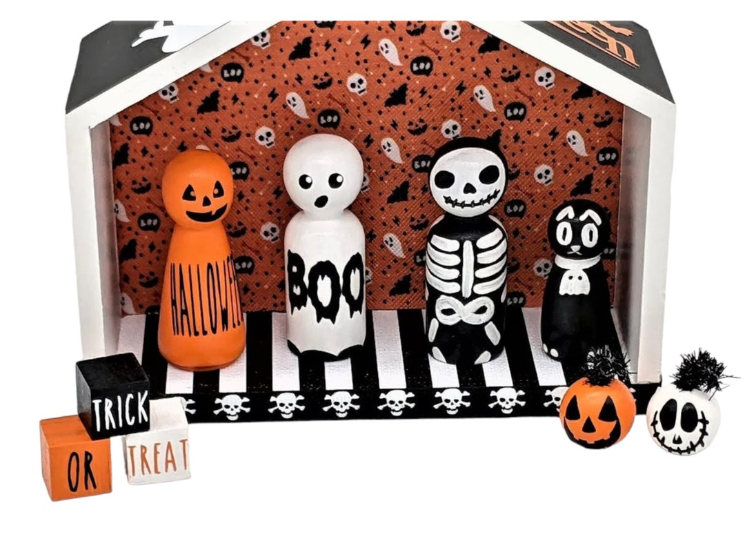 Spooky Haunted House, Wood Haunted House, Wood Peg Dolls, Halloween ...