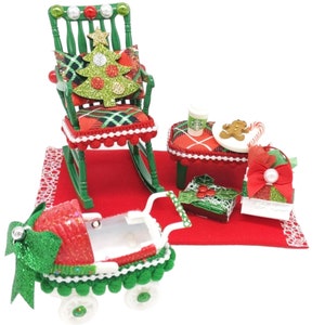 Christmas Dollhouse Furniture Rocking Chair Set & Accessories Doll ...