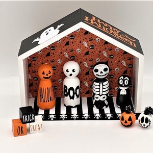 Spooky Haunted House, Wood Haunted House, Wood Peg Dolls, Halloween ...