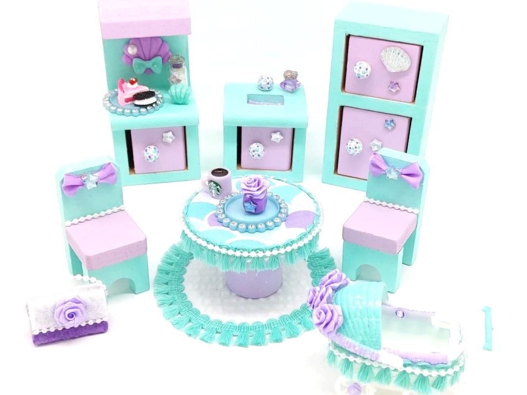 Dollhouse Mermaid Kitchen Set, Mermaid Bed, Doll Furniture, Mermaid ...