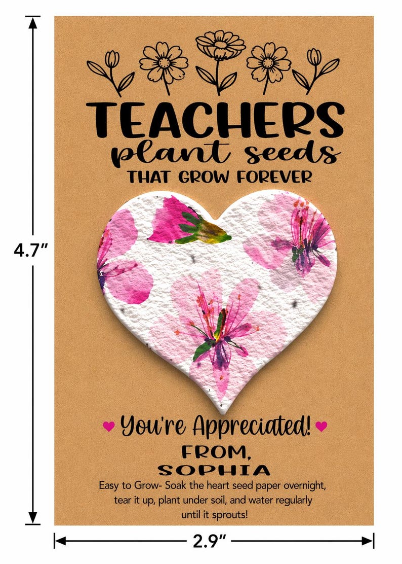 Teacher Appreciation Gift, Plantable Seed Heart Card, Teacher ...