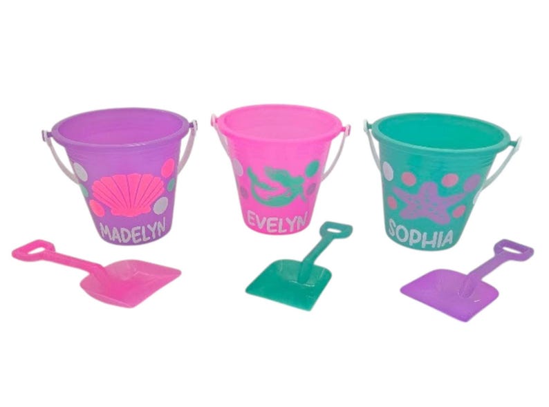 Personalized Mini Kids Beach Buckets With Shovel - Custom Summer Party ...