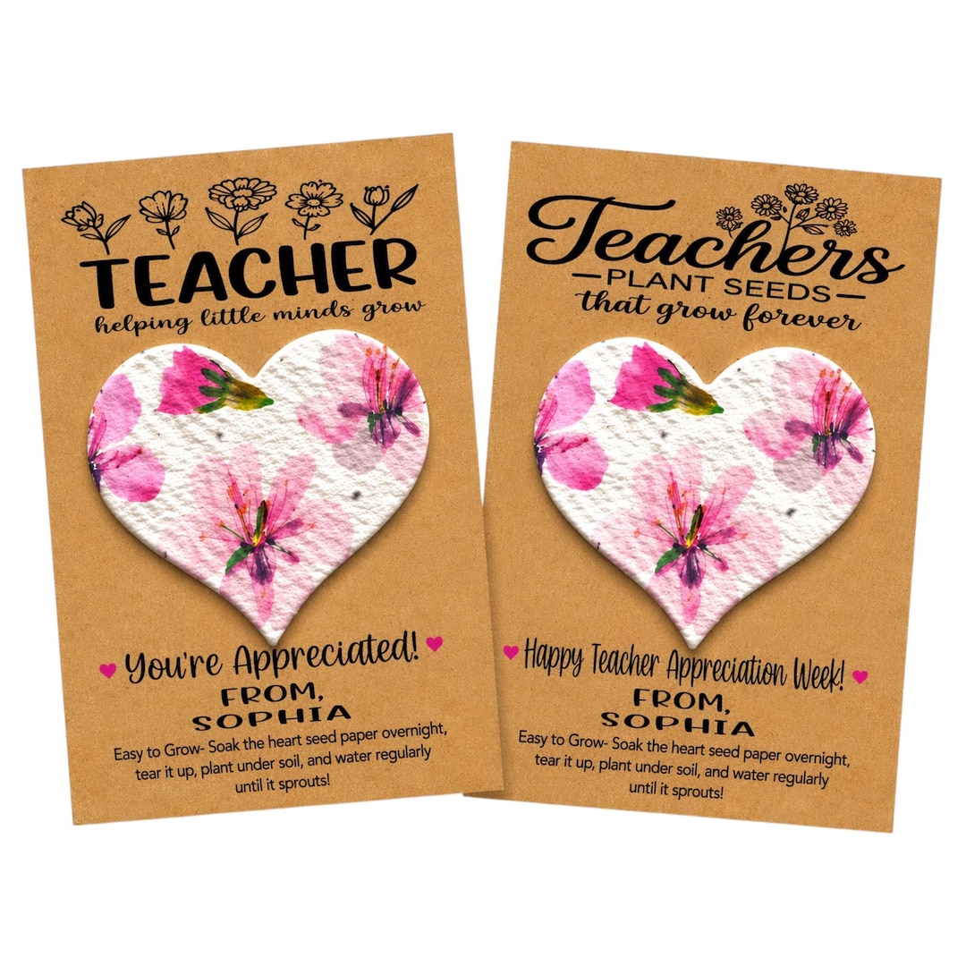 Teacher Appreciation Gift, Plantable Seed Heart Card, Teacher ...