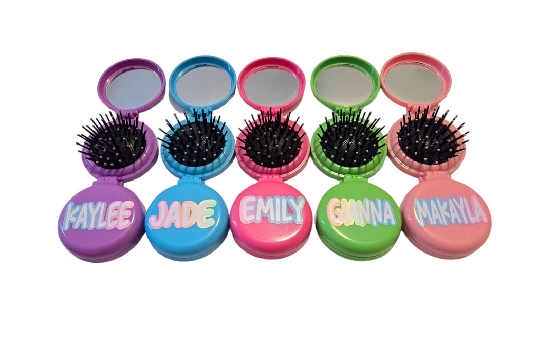 Personalized Compact Mirror Brushes - Girl Party Favors - Mini Brush ...