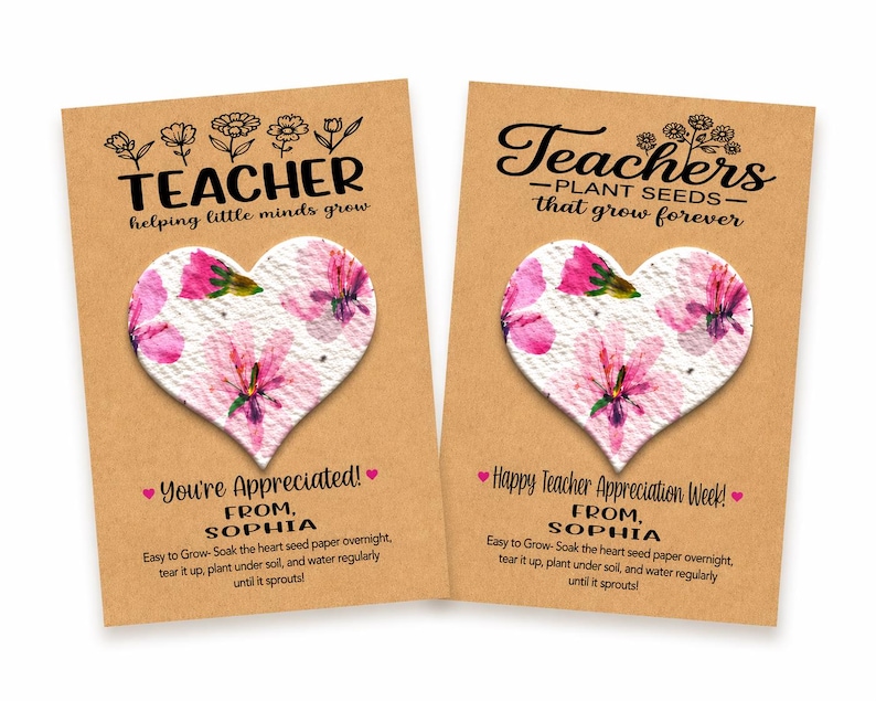 Teacher Appreciation Gift, Plantable Seed Heart Card, Teacher ...