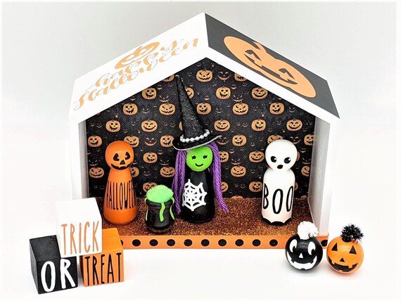 Wood Halloween Haunted House Wood Peg Dolls Halloween Peg - Etsy