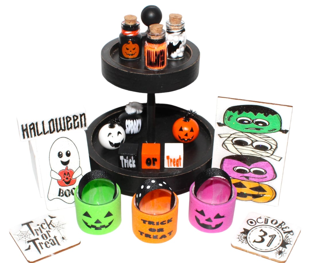 Mini Halloween Tier Tray, Halloween Miniatures, Halloween Dollhouse ...