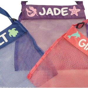 Personalized Kids Mesh Beach Bag - Seashell Collecting - Kids Easter ...