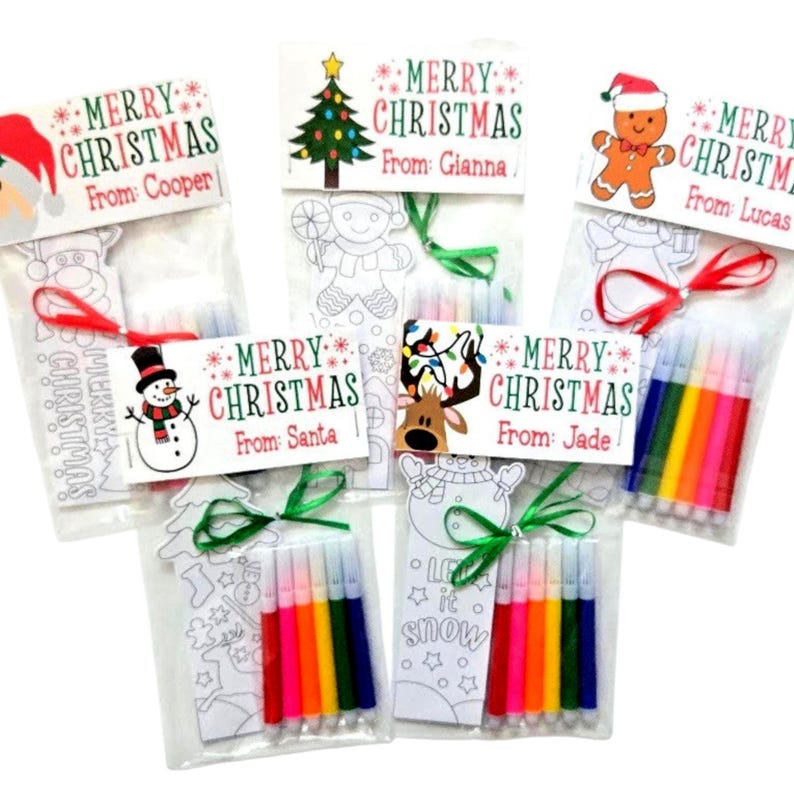 Christmas Coloring Bookmark Set: Kids Party Favor, Stocking Stuffer - Etsy